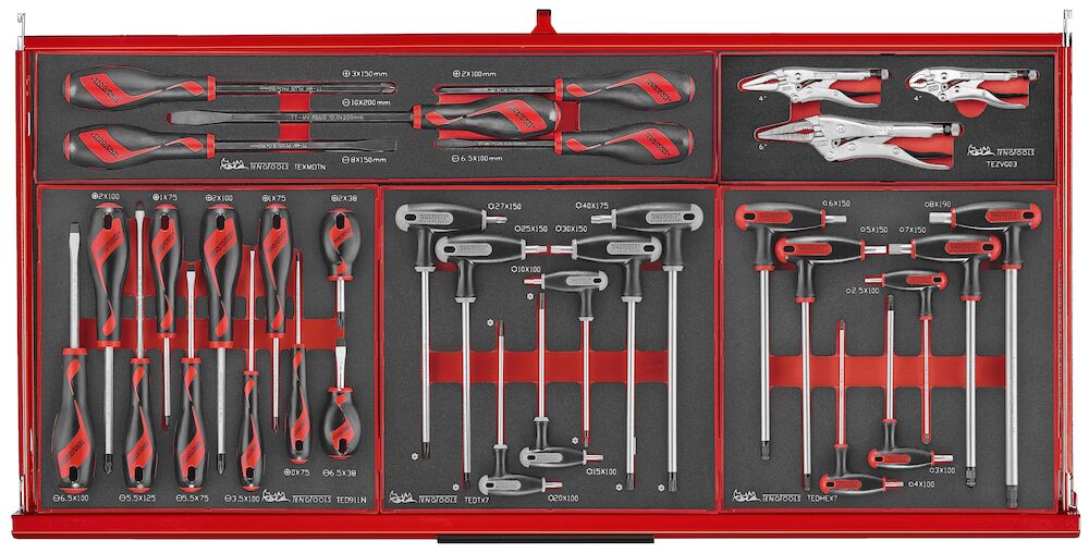 37" PRO35™ roller cabinet FOAM tool kit 513 pieces red | TengTools