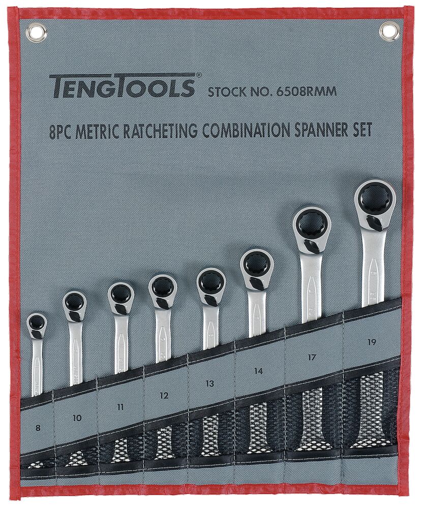 Ratcheting Combination Spanner Set R Tool Roll 8 Pieces | TengTools