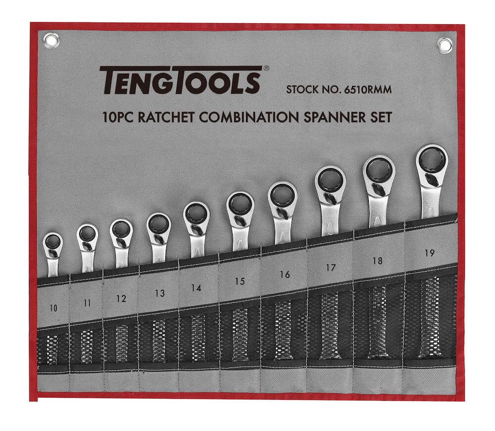 Ratcheting Combination Spanner Set R Tool Roll 10 Pieces | TengTools