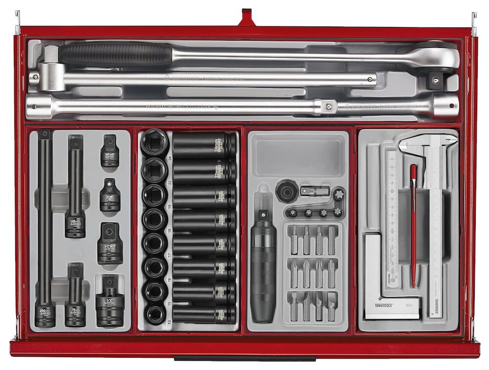53" PRO35™ roller cabinet tool kit 615 pieces red | TengTools
