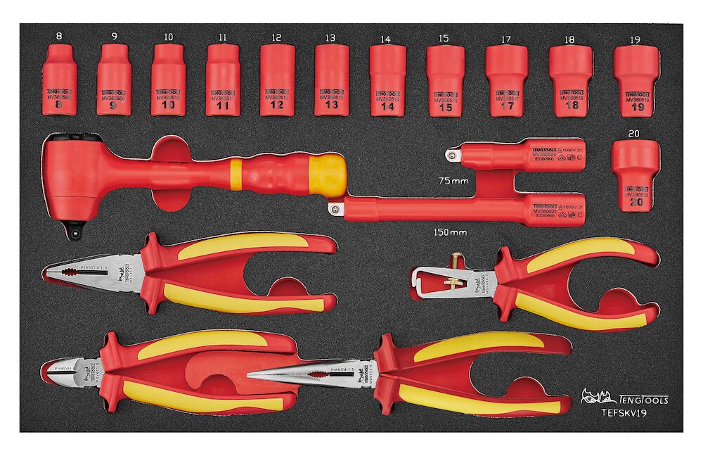 Insulated Socket & Pliers Set FOAM3 19 Pieces | TengTools
