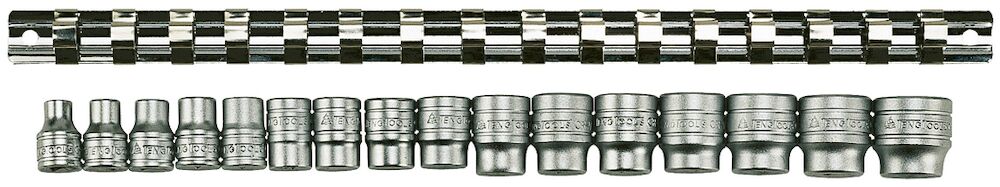 3/8" Socket Clip Rail Set 6 pt 16 Pieces | TengTools